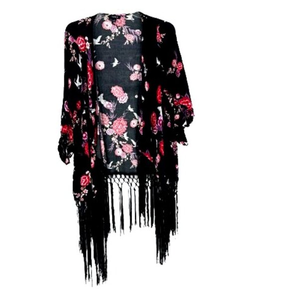 torrid | Sweaters | Torrid Womens Kimono Cardigan 3x Floral Fringe Roll ...